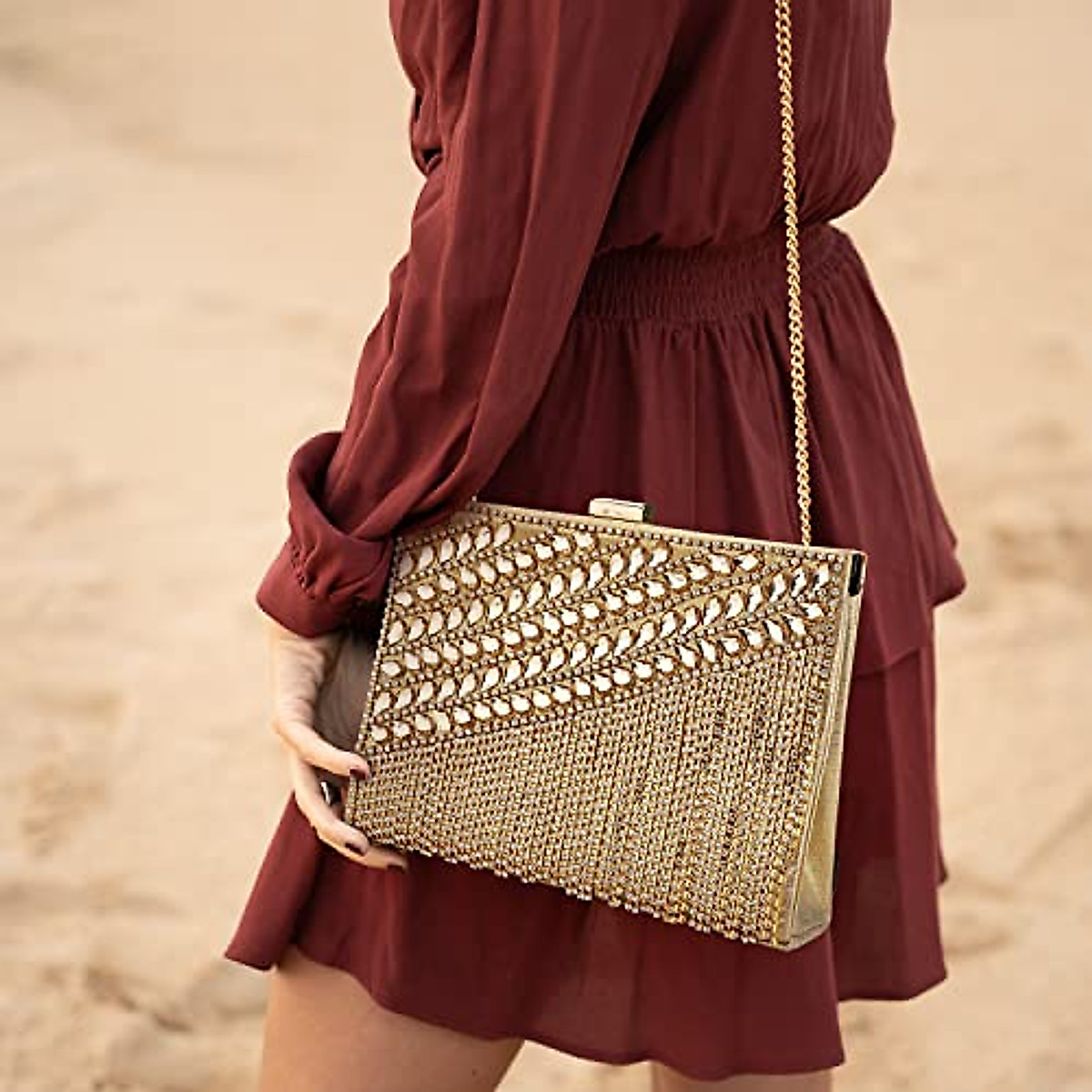 Clutch Purse for Women - Rhinestone Evening Handbag - Crystal Crossbody Bags for Wedding Party Bridal (Gold)