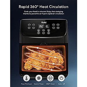 Kobi Air Fryer, XL 5.8 Quart,1700-Watt Electric Hot Air Fryers Oven & Oilless Cooker, LED Display, 8 Preset Programs, Shake Reminder, for Roasting, Nonstick Basket, ETL Listed (100 Recipes Book Included) (Black)