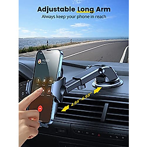 VICSEED Upgraded Phone Mount for Car - Anti-UV & No Melting Suction Cup - Long Arm Car Phone Holder Mount - Dashboard Vent Windshield Cell Phone Holder Car for iPhone 14 Pro Max Plus 13 All Mobiles