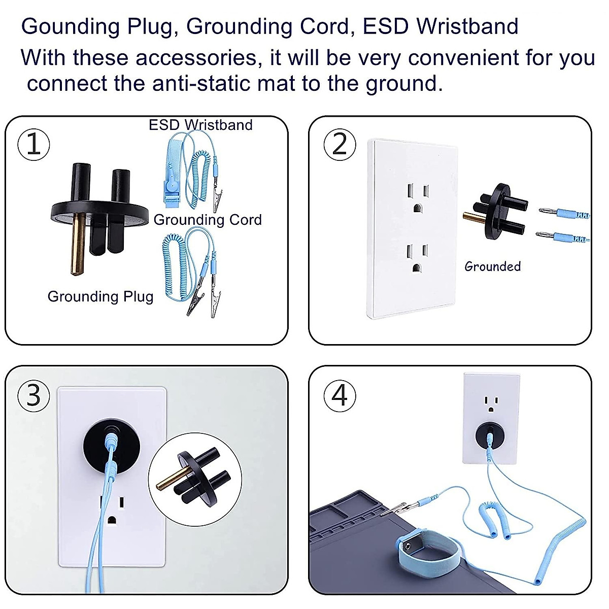 Anti-Static Mat ESD Safe for Electronic Includes ESD Wristband and Grounding Wire, HPFIX Silicone Soldering Repair Mat 932°F Heat Resistant for iPhone iPad iMac, Laptop, Computer, 15.9” x 12” Grey