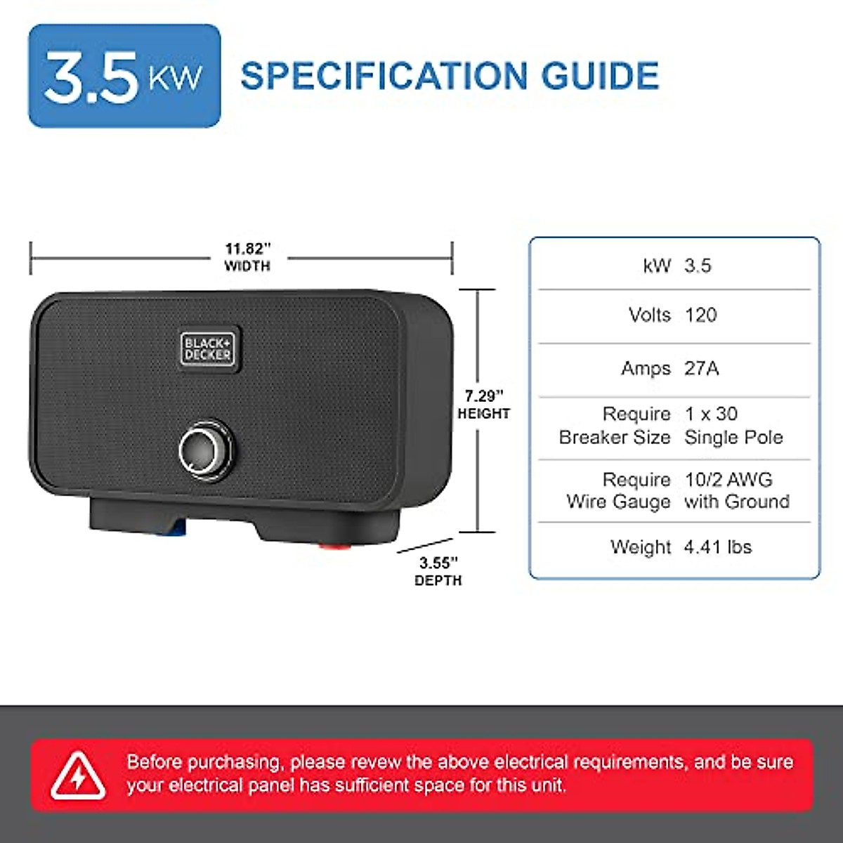 BLACK+DECKER 3.5kW / 120-V 0.5 GPM Point Of Use Tankless Electric Water Heater with Pressure Relief Device Single Sink Water Heater