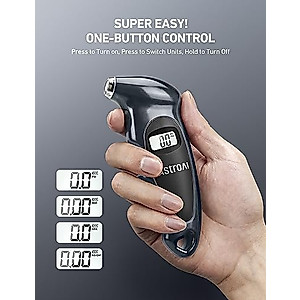 AstroAI Digital Tire Pressure Gauge with Replaceable AAA Battery, 150 PSI 4 Settings Stocking Stuffers for Car Truck Bicycle Backlit LCD Non-Slip Grip Car Accessories, Gray