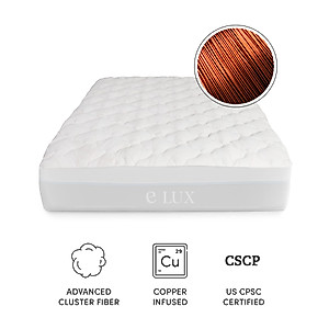 eLuxurySupply Copper Infused Mattress Pad - Fitted Skirt with Extra Plush and Thick Copper Mattress Pad Topper - Cooling Effect Pillow Top Mattress Cover Featuring Cutec Technology - California King
