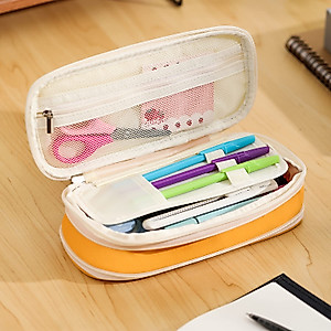 deli Foldable Pencil Pen Case Big Capacity Pencil Pouch Large Pencil Bag Makeup Bag for Teen Boys Girls School Students, Orange