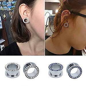 ZS 316L Stainless Steel Rhinestone Crystal Ear Tunnel Plugs Ear Gauges Expanders Body Piercing (White, 4g(5mm))