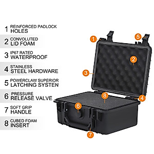 MEIJIA Portable Waterproof Protective Hard Case,Compact Camera Case with Customizable Fit Foam,Fit for Drones,Camera,Lens, 9.17inchx7.56inchx4.33inch, Black