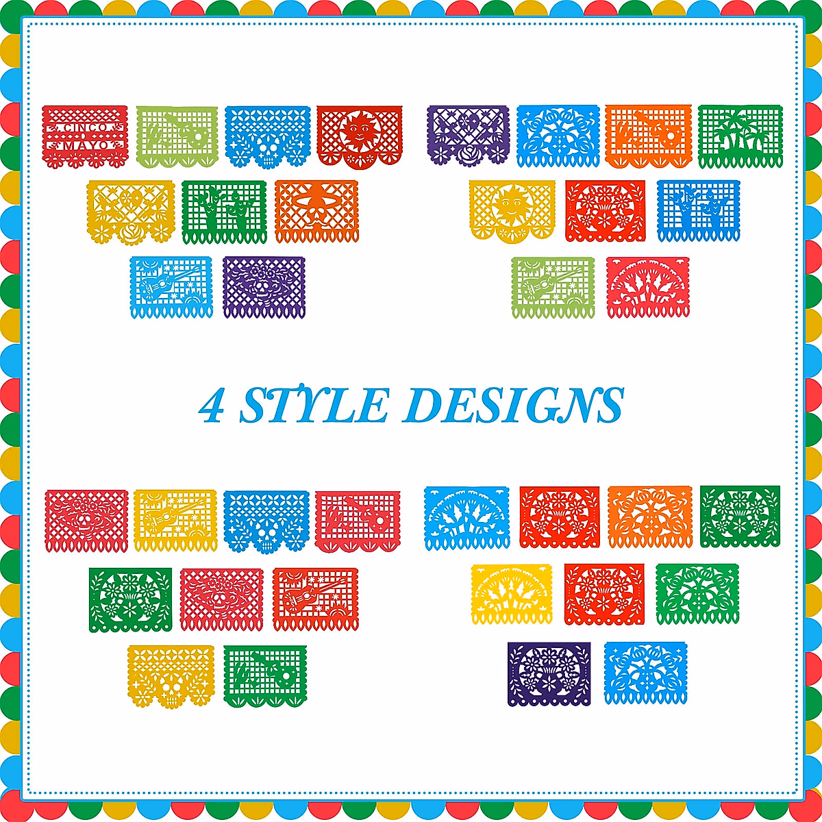 12 Pcs 180 ft Mexican Party Banners Large Papel Picado Banner 10 Patterns Plastic Fiesta Banner Decorations for Cinco De Mayo Mexican Fiesta Party Day of The Dead Dia De Los Muertos