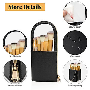 OCHEAL Makeup Brush Holders,Makeup Brush Organizer For Vanity,Portable Travel Makeup Brush Case, Makeup Artist Cosmetic Brushes Storage Bag Stand-Up Brush Cup Organizer-Black