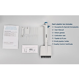 Huwazine Lab micropipette, 8-Channel Adjustable Volume Pipettor,Autoclavable Lower Section (0.5-10ul)