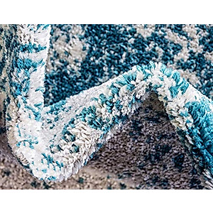 Rugs.com Dover Collection Rug – 5 Ft Round Turquoise Low-Pile Rug Perfect for Kitchens, Dining Rooms
