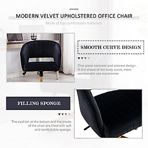 Velvet Office Desk Chair, Modern Adjustable Home Desk Chair with Wheels, Swivel Vanity Chair for Bedroom, Office, Vanity Study (Black)