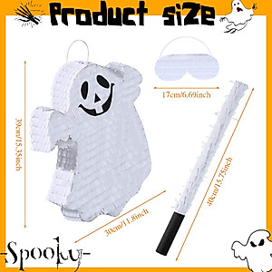 Halloween Ghost Piñata Spooky White Ghost Piñata with Stick and Blindfold Halloween Hanging Decoration Mexican Piñata for Kids Birthday Game Halloween Party Supplies