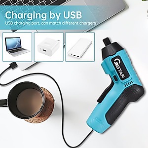 Cornesty Cordless Screwdriver Kit with CRV 50mm Magnetic Bits Set, 3.7V Electric Screwdriver Drill Ket Power Tools with LED Light, Spindle Lock, USB Charging Cable, Storage Box (Blue)