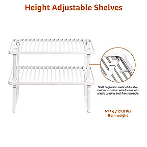 Amazon Basics Stackable Metal Kitchen Storage Shelves, Set of 2 - White