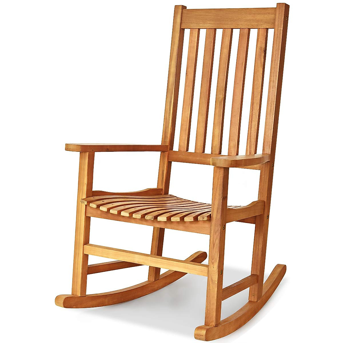 Tangkula Acacia Wood Porch Rocking Chair Set, Wooden Rocking Chair Rocker with High Back & Armrest for Indoor Outdoor Use, Patio Rocker for Garden Lawn Balcony Backyard Poolside (2, Teak)
