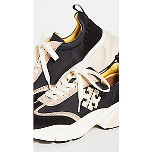 Tory Burch Women's Good Luck Trainer Sneakers, Black/Cream/Black, 8 Medium US