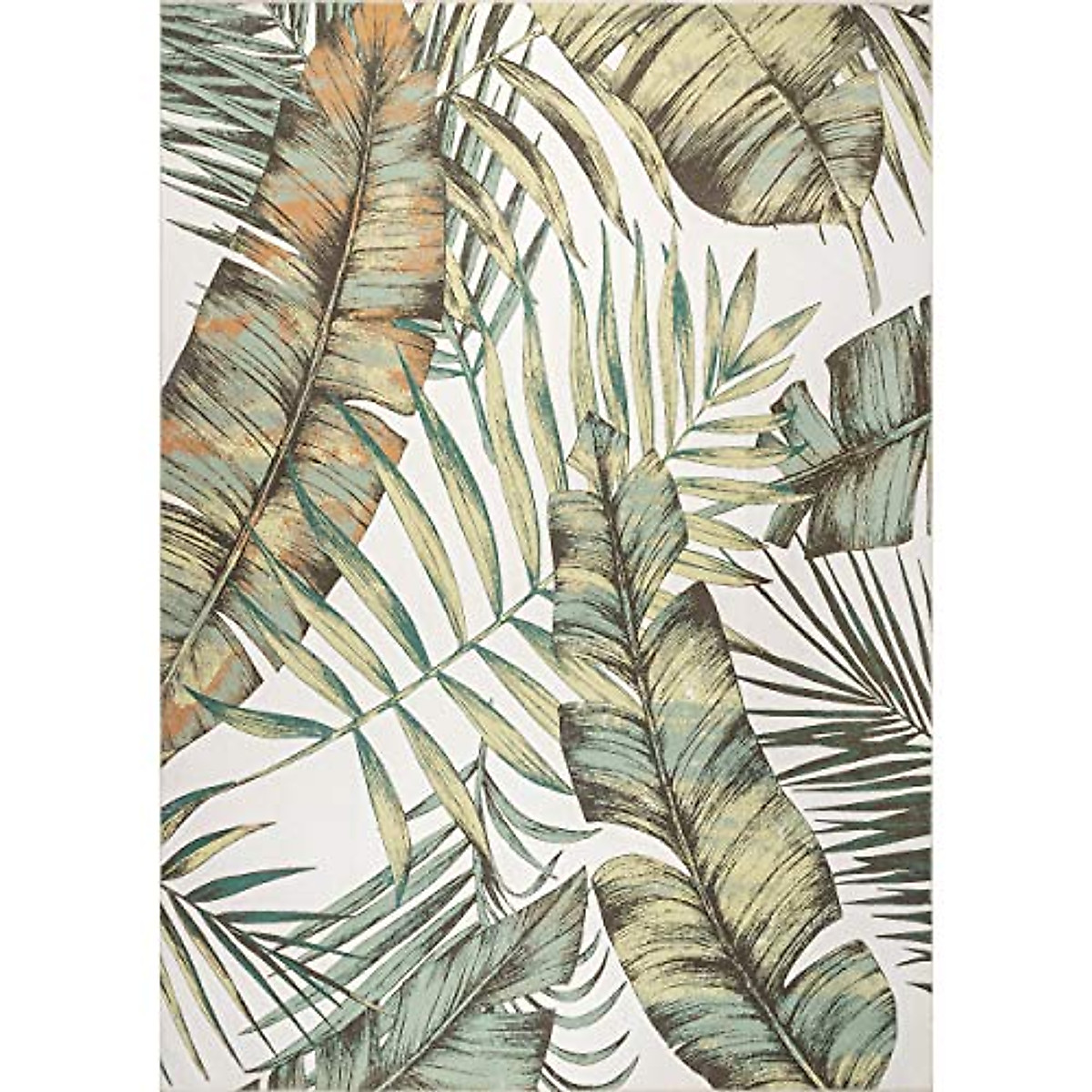 nuLOOM Elen Machine Washable Natural Leaves Area Rug, 5' x 8', Olive