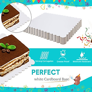 50 Pcs Rectangle Cake Board Disposable Cardboard Cake Bases Grease Proof Cake Plate Scalloped Edge Corrugated White Cakeboards Dessert and Pastry Food Tray for Pizza Party Decorate,13.4 x 9.8 Inches
