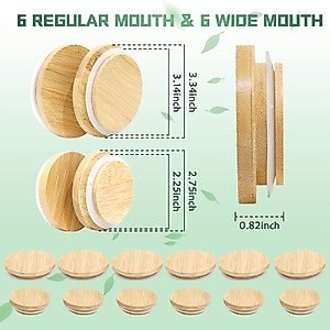 [12 Pack] Bamboo Mason Jar Lids - 6 Regular Mouth & 6 Wide Mouth Bamboo Lids for Mason Jars Storage Canning Jar Lids, Wooden Mason Jar Lids with 20 Labels & Pen