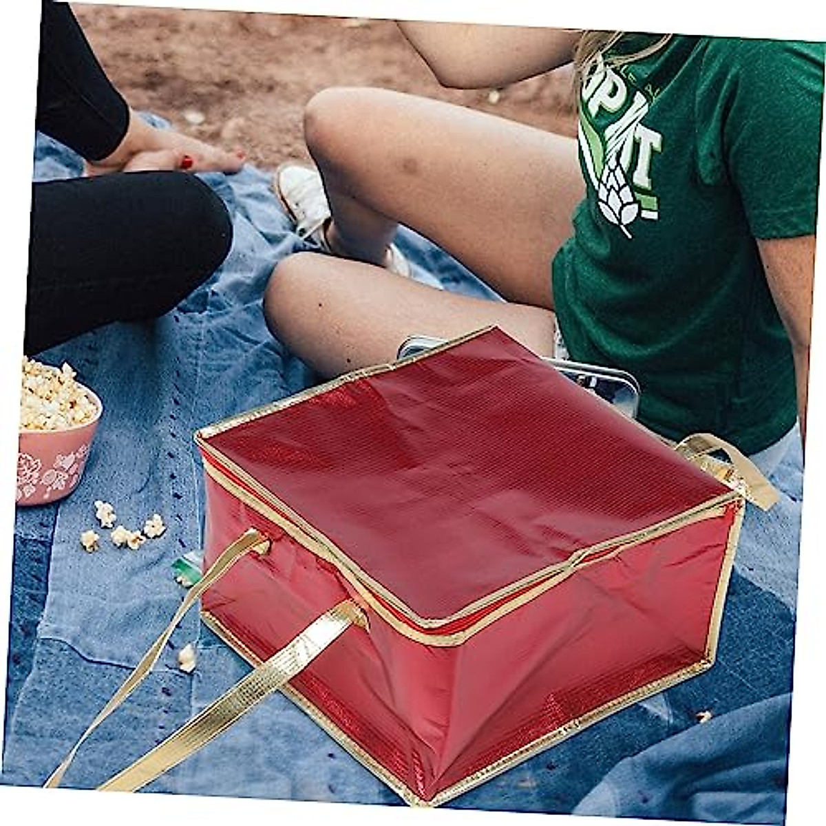 Baluue Nonwoven Fabric -insulation Bag Foldable Tote Small Cooler Camping Tote Thermal Bag with Zipper Food Delivery Tote Bag Tote Bag with Zipper Collapsible Insulated Bag Red Pizza