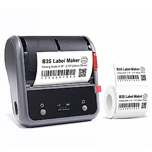 Thermal Label Printer B3S with 3 Inch Labels Tape Bluetooth Business Sticker Label Maker Suitable for Barcode, Price, Address and Storing Compatible with Android iOS and Windows for Home & Office