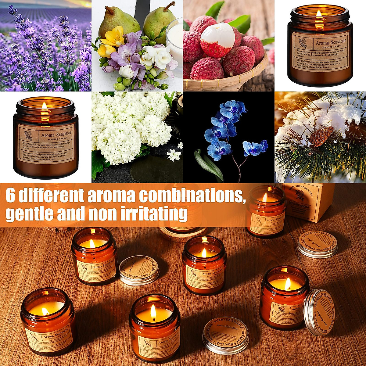 Threlaco 6 Pcs Scented Candle Soy Wax Candles Aromatherapy Candles for Women 6 Scents Long Lasting Soy Candle Gift Set in Glass Jar for Men Birthday Coworker Employee Anniversary