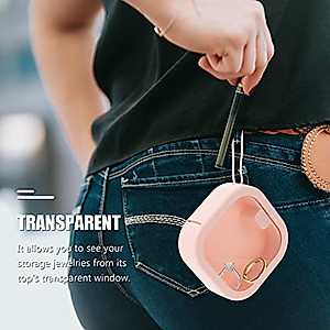Cabilock Small Travel Jewelry Box Mini Jewelry Case Rings Storage Holder Travel Jewelry Organizer for Hair Ties Earrings Rings Pink (3.78x3.78x1.22 inch)