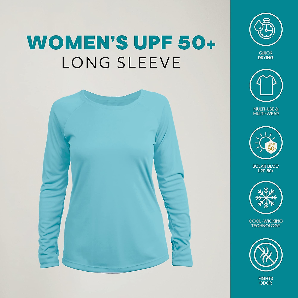 Vapor Apparel Women’s UPF 50+ UV Sun Protection Long Sleeve Performance Regular Fit T-Shirt for Sports and Outdoor, X-Large, Water Blue