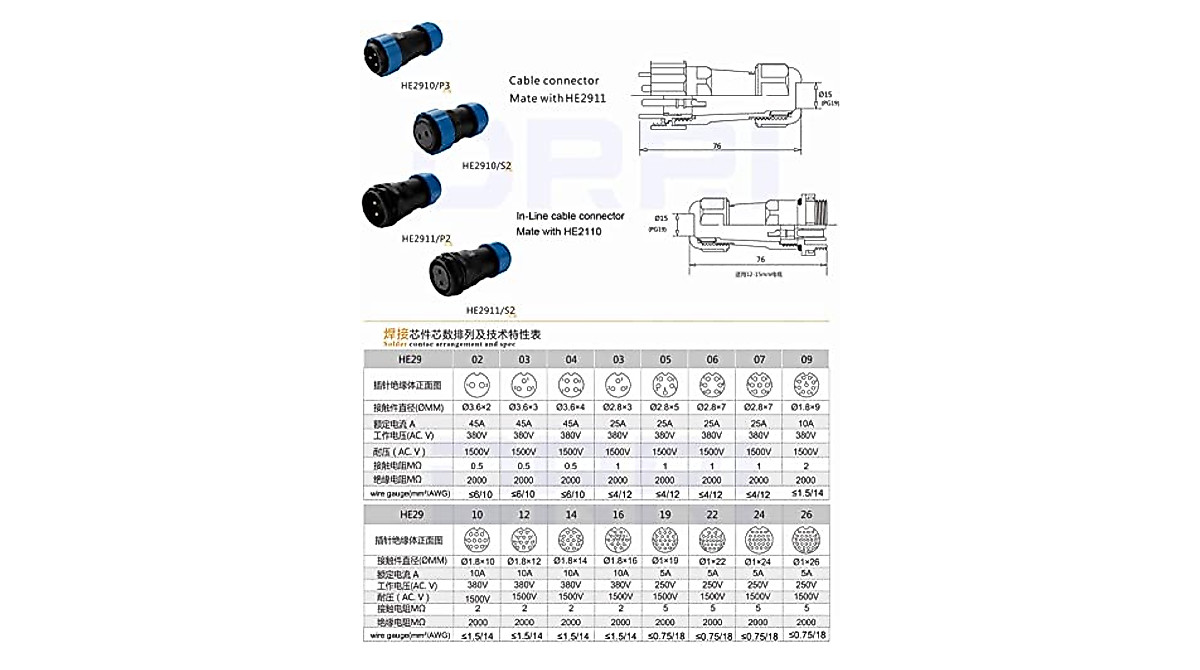 DRRI HE29 9Pin Waterproof Aviation Connector