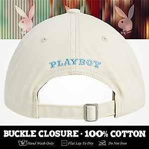 Playboy Dad Hat, Cotton Twill Adjustable Baseball Cap with Curved Brim, Off White, One Size