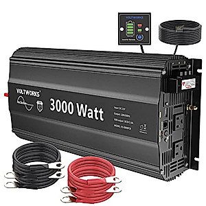 3000W Pure Sine Wave Inverter 12V DC to 120V AC Converter for Home RV Truck Off-Grid Solar Power Inverter 12V to 110V with 5V 2.4A USB Port AC Hardwire Remote Controller by VOLTWORKS Black