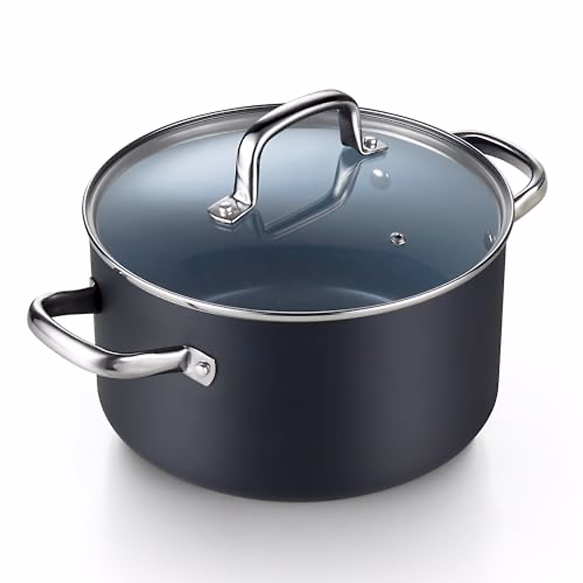 Cook N Home Pots and Pans Nonstick Ceramic Kitchen Cookware Sets Include Saucepan, Frying Pans, Stockpot with Lids, Nylon Utensils, 10-Piece, Heavy Gauge, Black & Gray