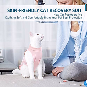 SUNFURA Cat Recovery Suit for Abdominal Wounds Spay After Surgery, Professional Breathable Surgical Body Suit for Cats Dogs Neuter, E-Collar Alternative Pet Anxiety Vest Shirt Anti Licking (M, Pink)