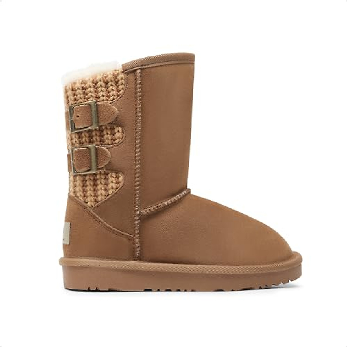 DREAM PAIRS Girls Boys Winter Boots Faux Fur Lined Mid Calf Kids Snow Tall Shoes for Little Kid/Big Kid,Size 11 Little Kid,Chesnut,Sweaty-Buckle-K