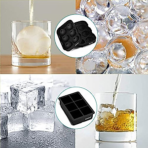 Ice Cube Tray, Large Square Ice Tray and Sphere Ice Ball Maker with Lid for Whiskey, Reusable and BPA Free (Silicone Ice Cube Molds Set of 2)