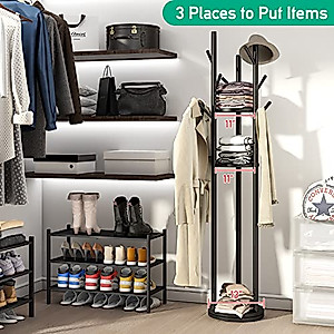 kiplant Rotary Coat Rack Stand with 8 Hooks, Bamboo Wood Coat Tree for Clothes/Bags/Hats, Coat Rack Freestanding for Home/Office/Entryway/Hallway