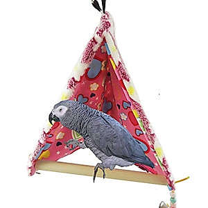 Bird Plush Perch Tent Winter Warm Triangle Hammock Nest Bed for Parrot Budgie Parakeet Cockatiel Lovebird (M)