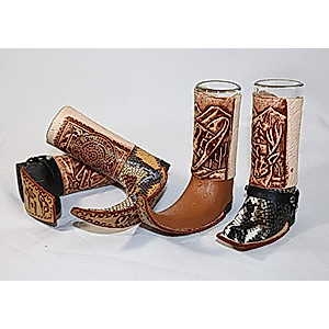 El Mexicanito Mexican Boot Shot Glass / Leather Mini Boot Tequila Shot / Artisan Bota Tribalera para Tequila / cowboy boot Glasses / 1 Tequila Shot (Assorted Colors) (Cowboy)