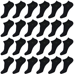 EnerWear-Coolmax 24 Pack Men's Cotton Low Cut Ankle Socks (10-13/24Pair, Black)