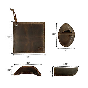 Hide & Drink, Set of 4 Hot Handle Holders, Panhandle, Side Kick, Grip Mitt & Square Pot Holder for Cast Iron Skillets & Pans, Full Grain Leather, Handmade, Bourbon Brown