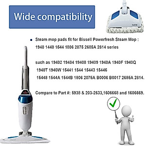 8 Pack Steam Mop Reusable Replacement Pads for Bissell Powerfresh Steam Mop 1940 1806 1544 2075 2685A 2181 2814 Series, Model 19402 19404 19408 19409 1940A 1940F 1940Q 1940T 1940W B0006 B0017 2075A