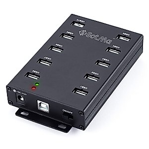SotMa 10 Port USB 2.0 Hub - USB Hub - Powered USB Hub for Mining - Multiple USB Port Hub - USB Splitter Hub with 12V 5A Power Adapter, LEDs, Mounting Bracket - Black