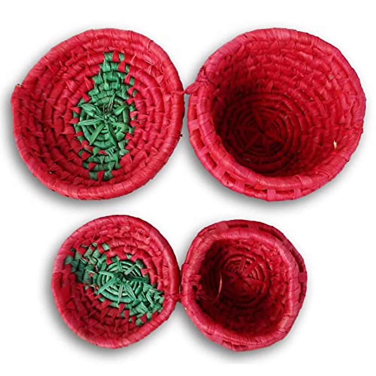 Strawberry Nesting Baskets - Red Soft Woven Berry Baskets with Lids - Set of 2, Red, Medium