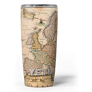 Design Skinz The Vintage Atlantic Ocean Map Pattern - Skin Decal Vinyl Wrap Kit Compatible with The Yeti Rambler Cooler Tumbler Cups
