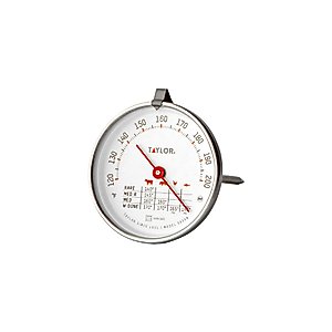 Taylor Leave-in Meat Oven Safe Compact Analog Dial Meat Food Grill BBQ Kitchen Cooking Thermometer, 3 inch dial, Stainless Steel