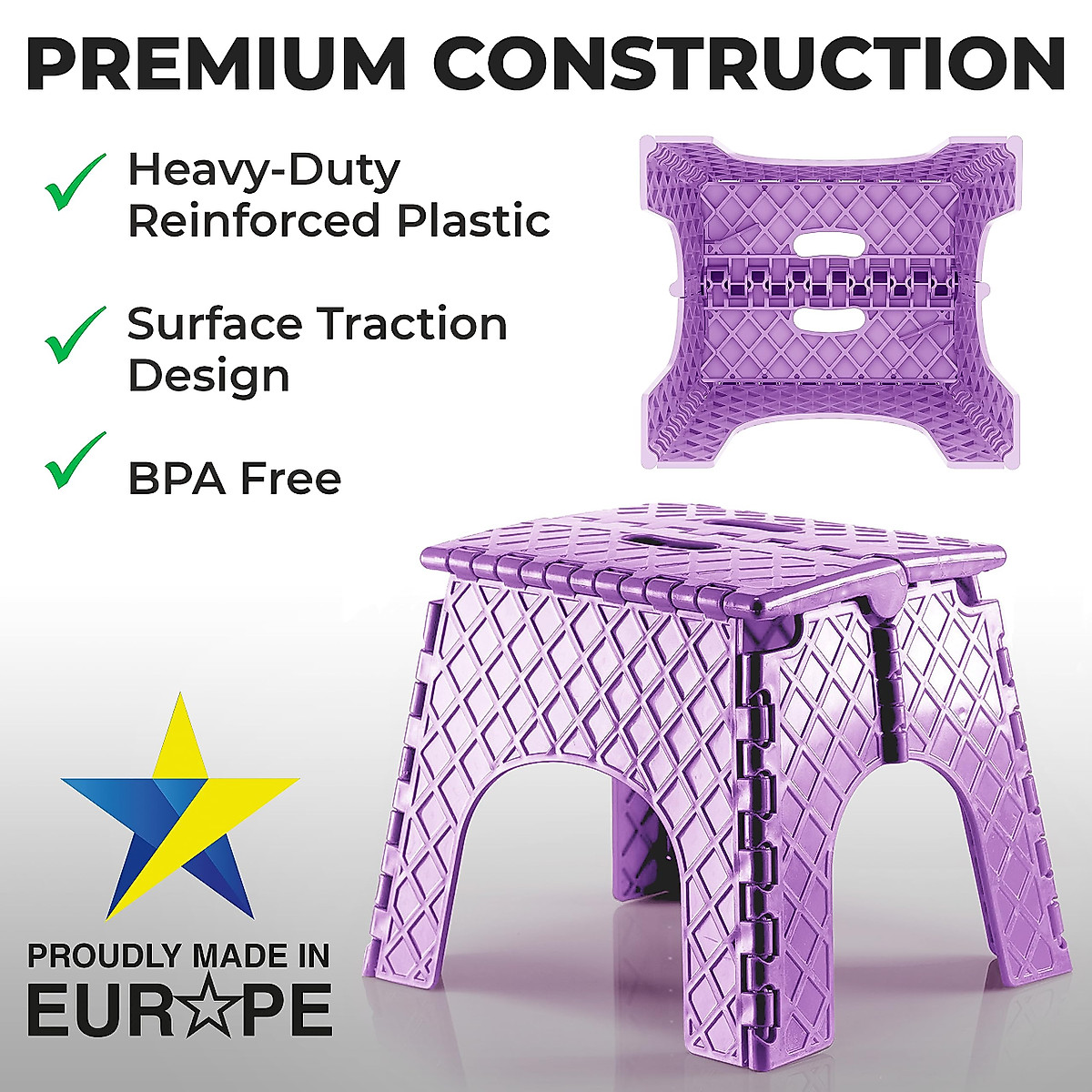 Mueller Folding Step Stool, 11 Inch Heavy Duty Step Stools for Kids and Adults, Lightweight and Portable Foldable Stool for Kitchen, Bathroom, Non-Slip and Sturdy, Holds up to 264lbs, Purple