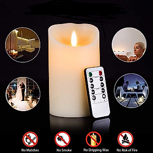 Autbye Rechargeable Flameless Candles, LED Flickering Candles Tealights Pillar Candles Sets with Adjustable Brightness and Timing Remote, 4in 5in 6in Pack of 3