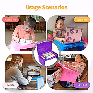 Purple Folding Lap Desk - Foldable Table for Work, Study, Gaming, Arts, Crafts, School - Collapsible Laptop Tray with Storage Compartment - Portable Writing Station for Kids, Adults