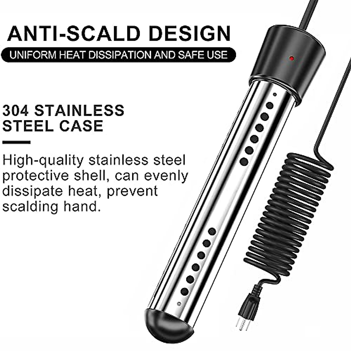 Immersion Water Heater, Bucket Water Heater, Submersible Water Heater 304 Stainless Steel Guard, Pool Heaters for Boiling Bath Water to Heat 5 Gallons of Water in Minutes-U.S Standard