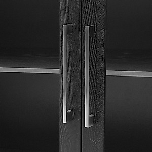 HZSSDTKJ Modern Accent Storage Cabinet with Three Tempered Glass Doors, Wood Buffet Sideboard with Adjustable Shelf, Console Table for Living Room, Study and Entrance (Black-06)